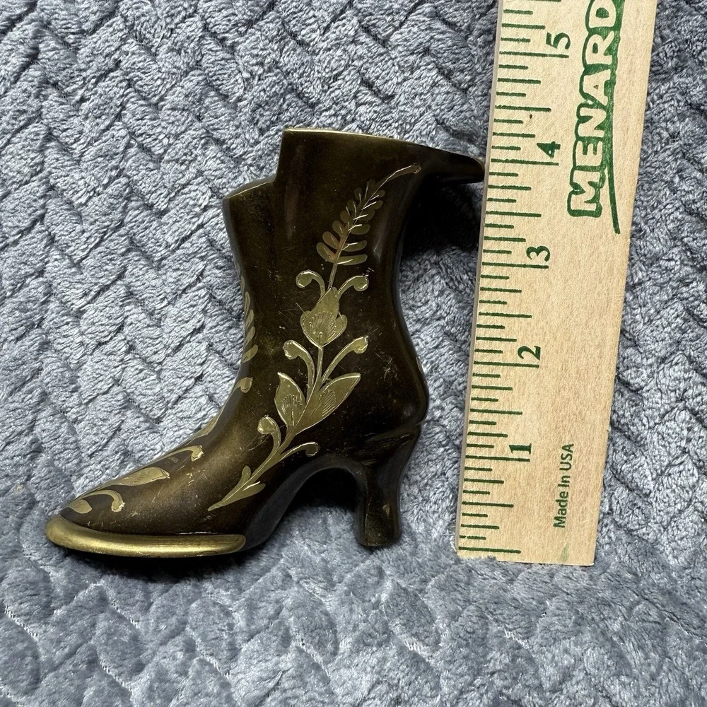 Accents | Vintage Brass Engraved Victorian Boot Vase Pen Holder 4 Inch ...